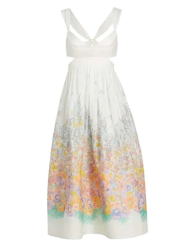 Zimmermann Floral Silk & Linen Bralette-Style Dress In Multi